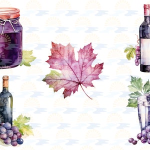 Watercolor Grape Fruit Wine Juice Branch Clipart Bundle of 20 ...