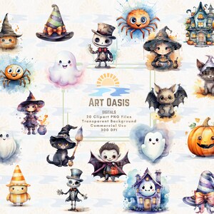 Watercolor Colorful Cute Halloween Ghost Birthday Clipart Bundle of 100 ...