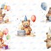 Watercolor Teddy Bear Birthday Party Cake Balloon Clipart Bundle of 20 ...