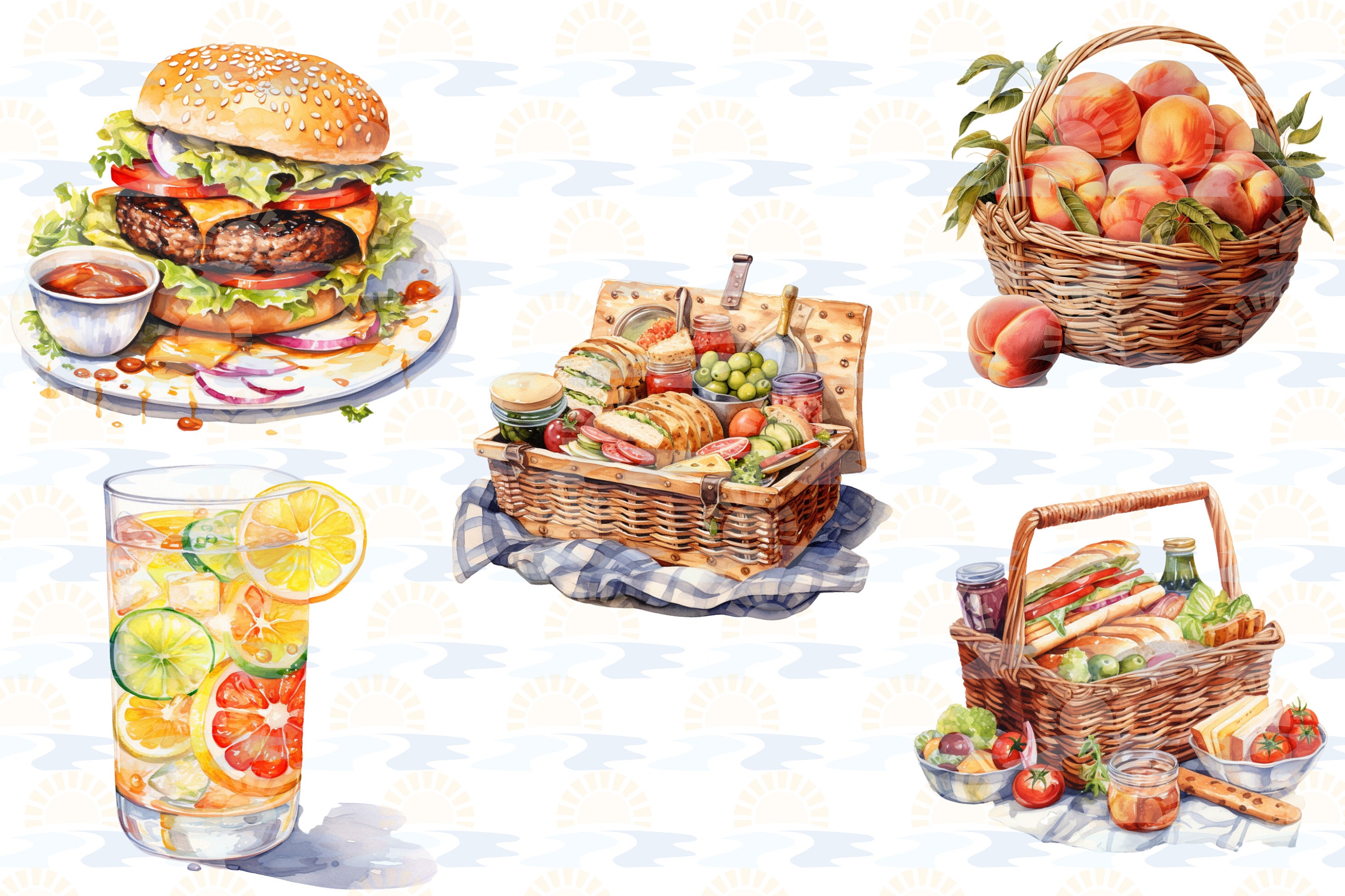 Watercolor Summer Food Clipart – Fruit, Drinks, Cocktails (PNG Digital ...