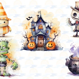 Watercolor Halloween Cute Ghost Vampire Bat Clipart Bundle of 20 ...