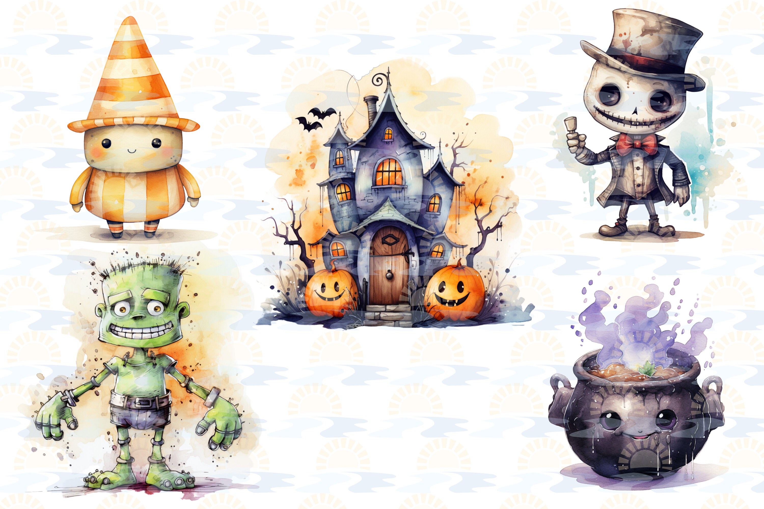 Watercolor Halloween Clipart – Cute Ghost, Bat, Vampire (digital ...