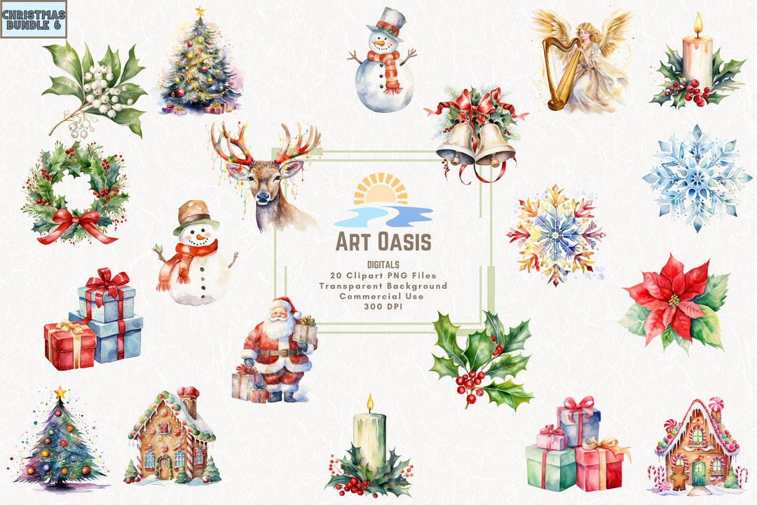 Watercolor Christmas Winter Holiday Snowman Clipart Bundle of 20 ...