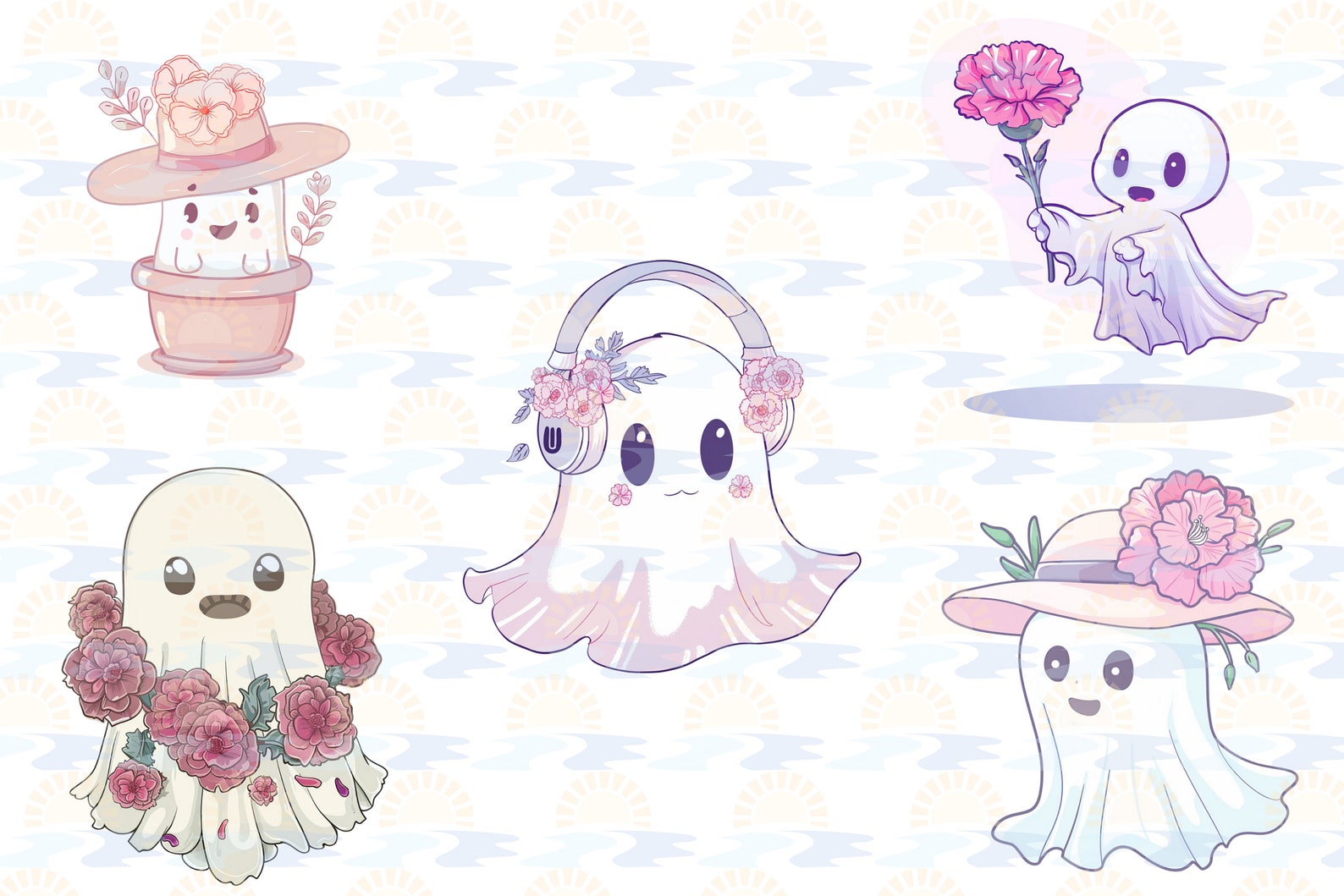 20 Carnation Flowers and Ghosts Clipart Bundle, Birthmonth Flower ...