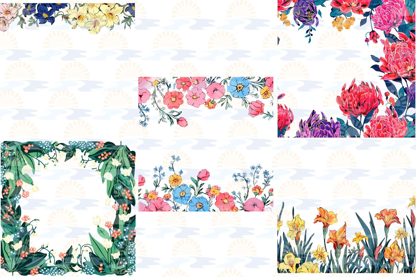 Floral Border Clipart Bundle, Watercolor Flower PNG (digital Download ...