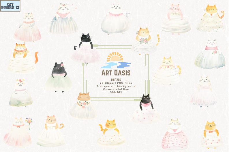 Cartoon Cats Wedding Clipart, Pastel Dresses (digital Download PNG) - Etsy