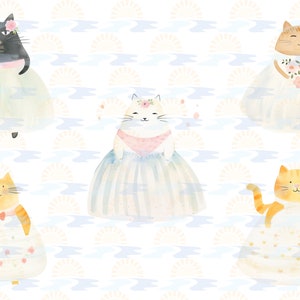 Cartoon Cats Wedding Clipart, Pastel Dresses (digital Download PNG) - Etsy