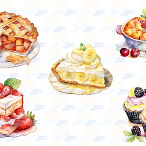 Watercolor Fruit Berry Dessert Sweets Pie Cake Clipart Bundle of 20 ...