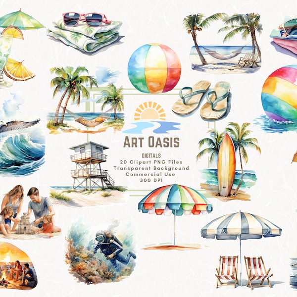 Watercolor Beach Clipart - Etsy