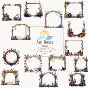 Watercolor Witchy Borders Potion Spellbook Cauldron Clipart Bundle of ...