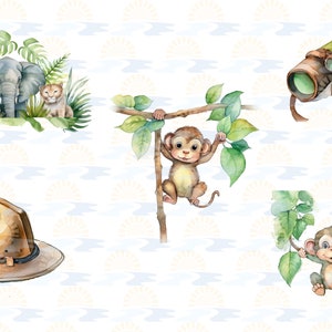 Watercolor Jungle Safari Wild One Birthday Party Clipart Bundle of 20 ...