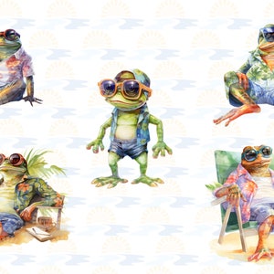 Watercolor Tropical Beach Frogs Sunset Summer Drink Clipart Bundle of ...
