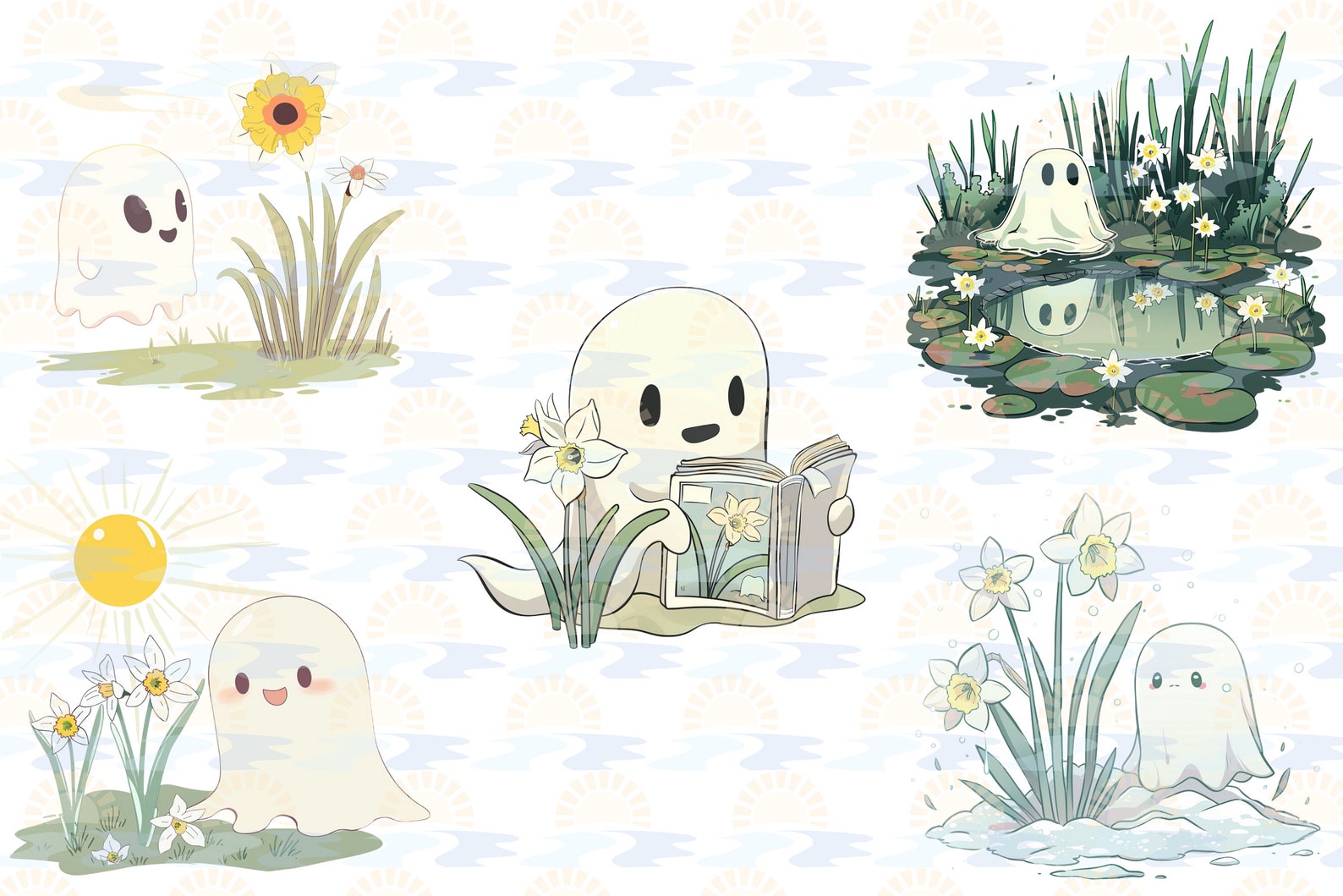 20 Narcissus Flowers and Ghosts Clipart Bundle, Birthmonth Flower ...