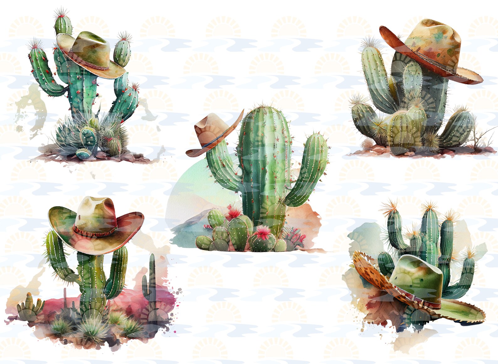 Watercolor Cactus Cowboy Hat Clipart Bundle of 20 - Etsy