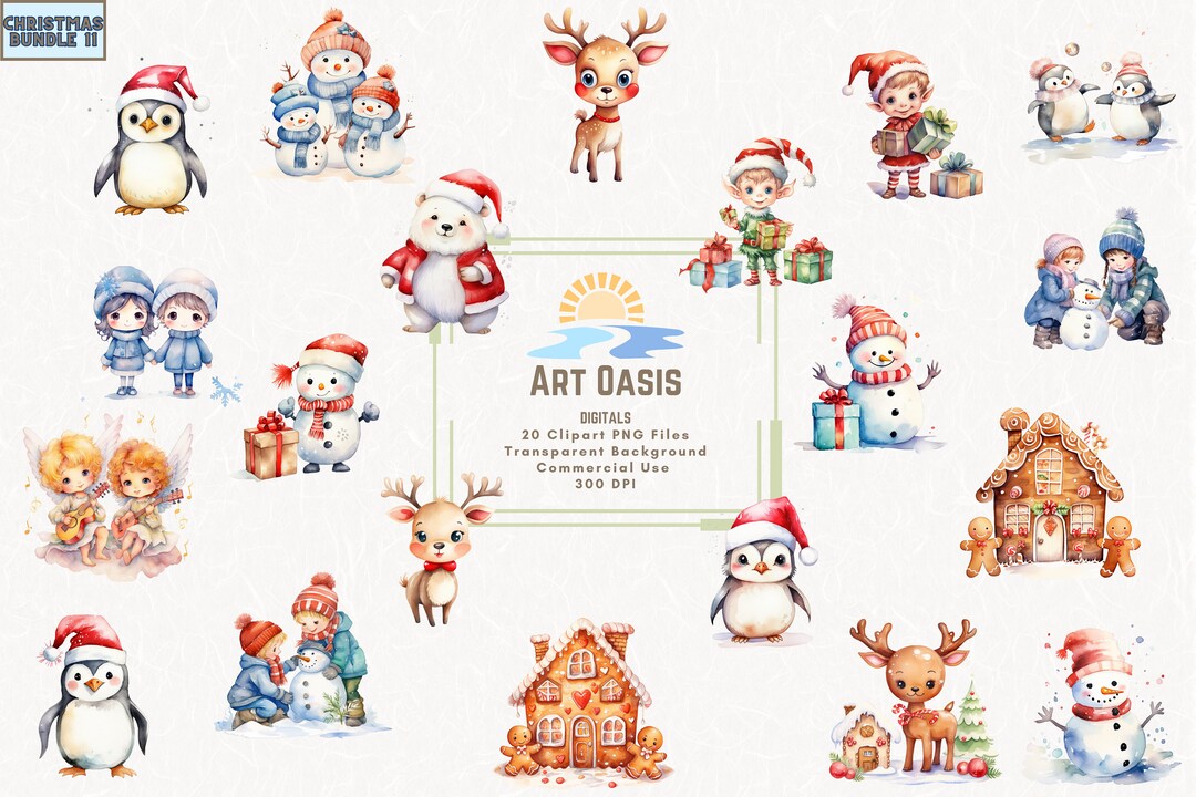Watercolor Cute Christmas Winter Holiday Clipart Bundle of 20 ...