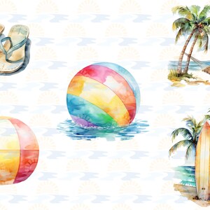 Watercolor Tropical Beach Summer Activities Clipart Bundle of 20 ...