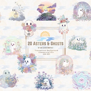 Flower Ghost Clipart Bundle, Watercolor Birth Month Flowers (digital ...