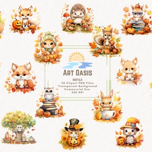 Watercolor Fall Forest Animals Leaves Fox Owl Clipart Bundle of 20 ...