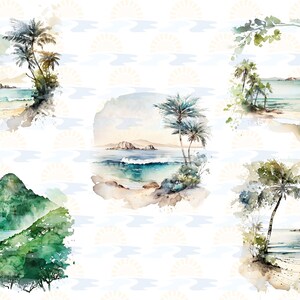 Watercolor Tropical Summer Beach Sunset Landscape Clipart Bundle of 20 ...