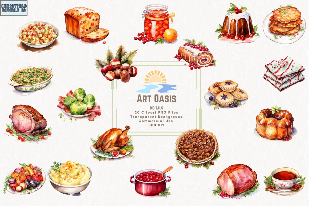 Watercolor Christmas Food Sweets Holiday Winter Clipart Bundle of 20 ...