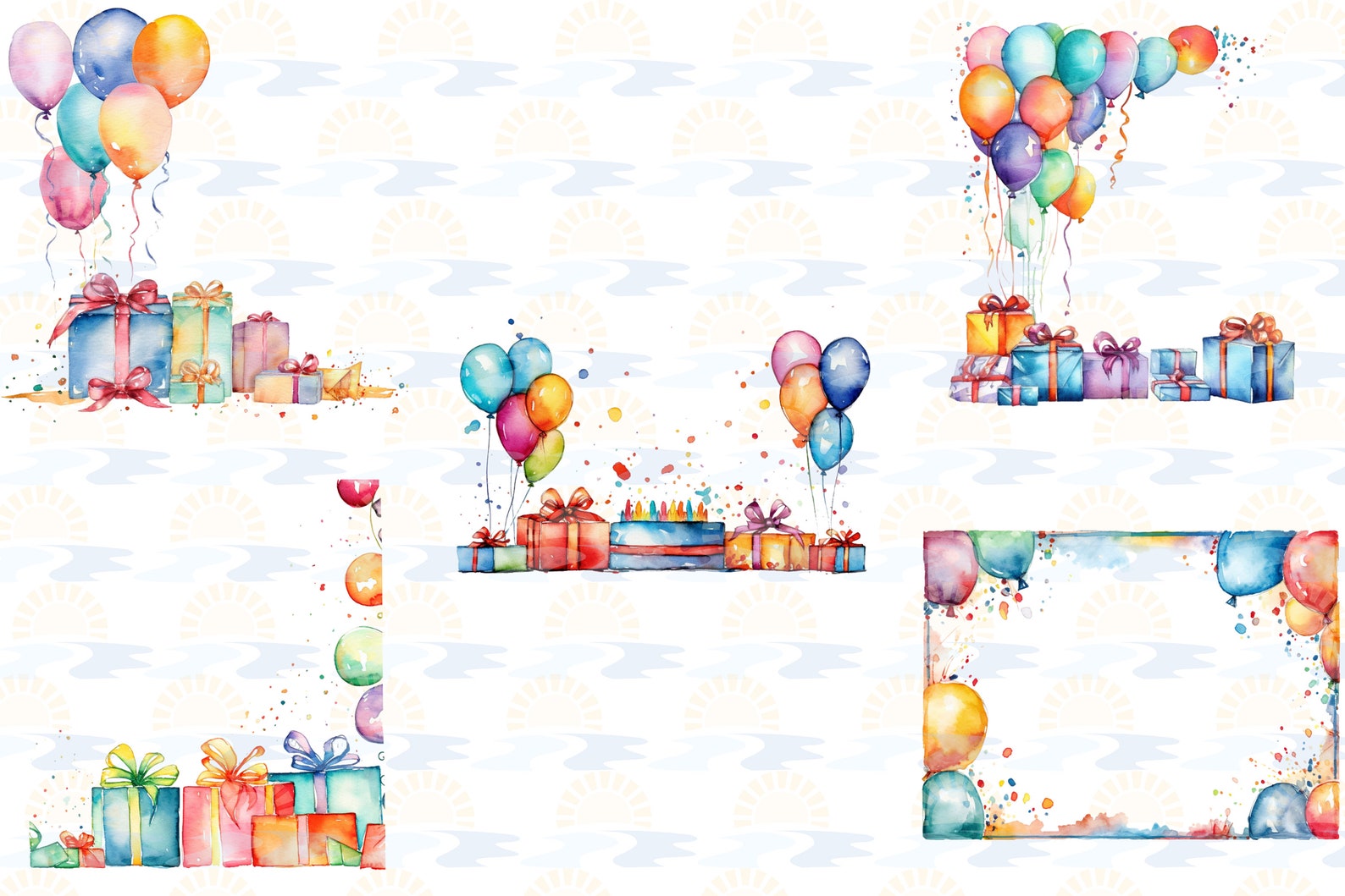 Watercolor Birthday Party Borders and Frames Clipart Bundle of 20 ...