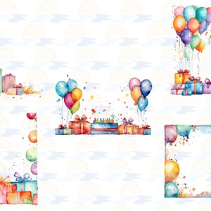 Watercolor Birthday Party Borders and Frames Clipart Bundle of 20 ...