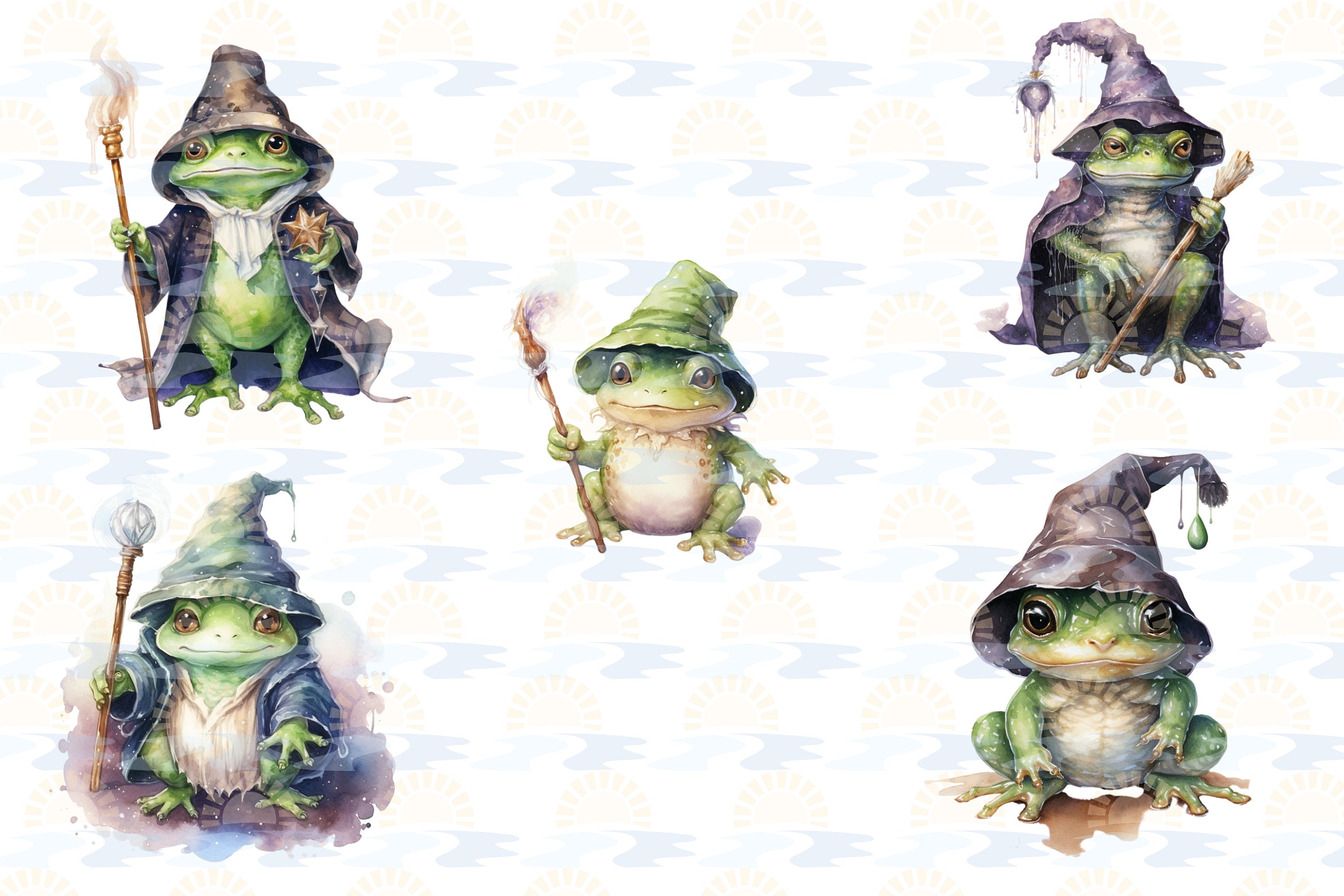 Watercolor Wizard Witchy Frogs Magic Wand Halloween Clipart - Etsy