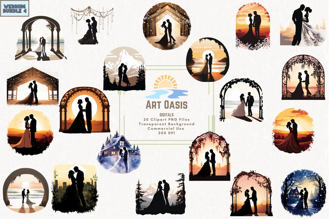 Wedding Silhouettes Clipart Bundle of 20 - Bride and Groom PNG ...
