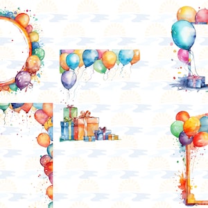 Watercolor Birthday Party Borders and Frames Clipart Bundle of - Etsy