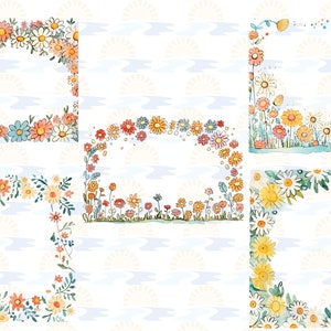 Daisy Floral Frames, Watercolor Clipart Bundle (digital Download) - Etsy