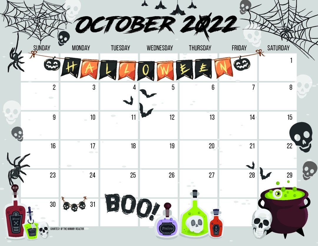 OCTOBER 2022 Calendar, Spooky Halloween Printable Calendar Planner Plan ...