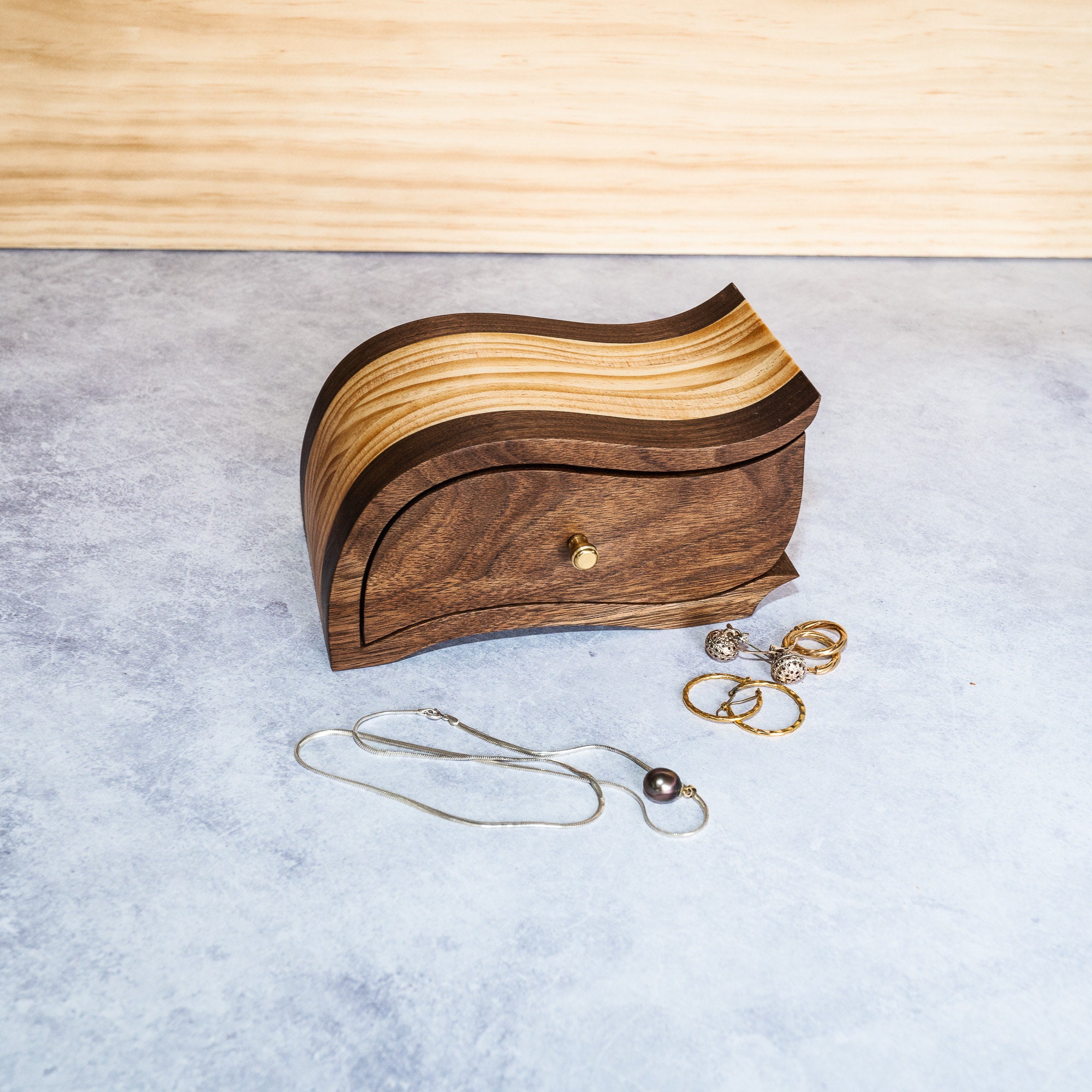 Lovely Band Saw Box in Black Walnut and Pine Timber, Measures 170mms ...
