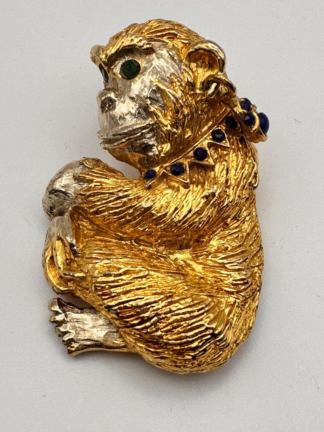 VNTG Rare Pauline Rader Monkey Brooch. Navy Cobochons and Rhinestones ...