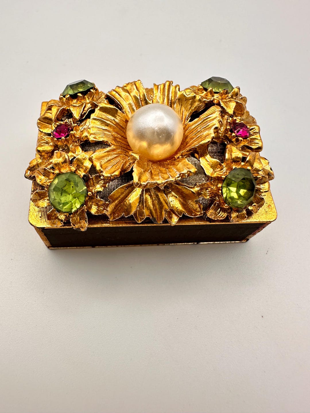 VNTG. FLORENZA Jeweled Gold Gilt Match Box - Etsy