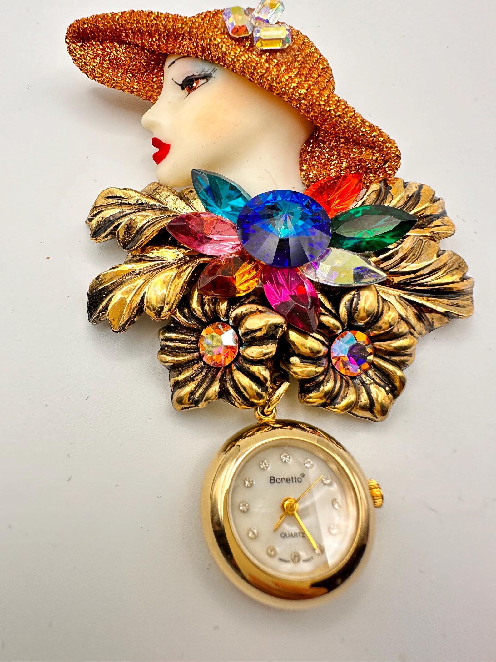 Vintage 1980's Bonetto Art Deco Style Lady Woman Rhinestone Figural ...