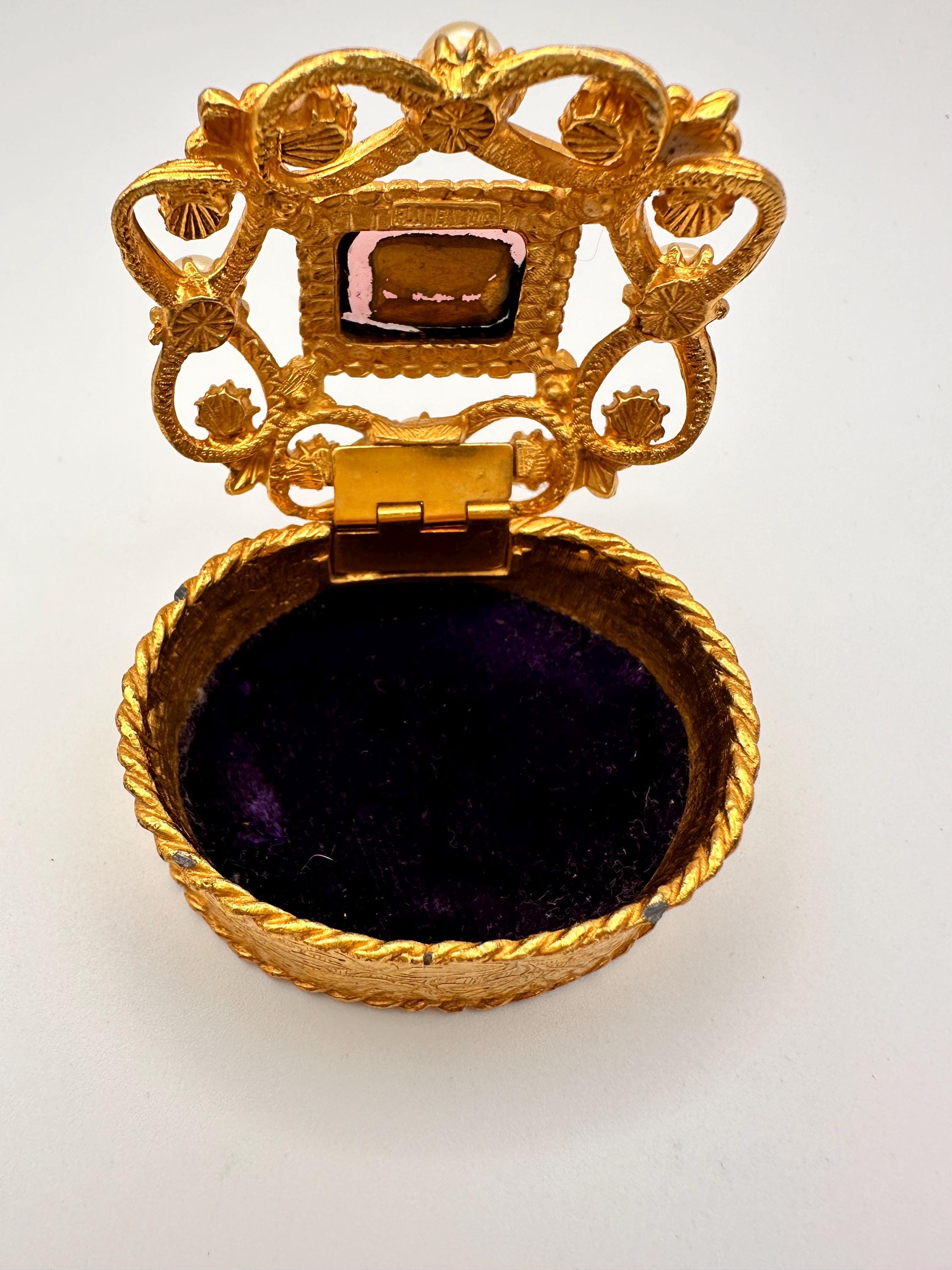 VNTG Florenza Heavily Cast Gold Tone Filigree Trinket Jewellery Box ...