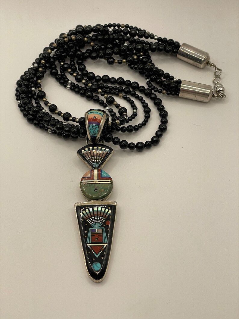 BEAUTY Navajo Sterling Micro Inlay Multi-gemstone Beaded Necklace by ...