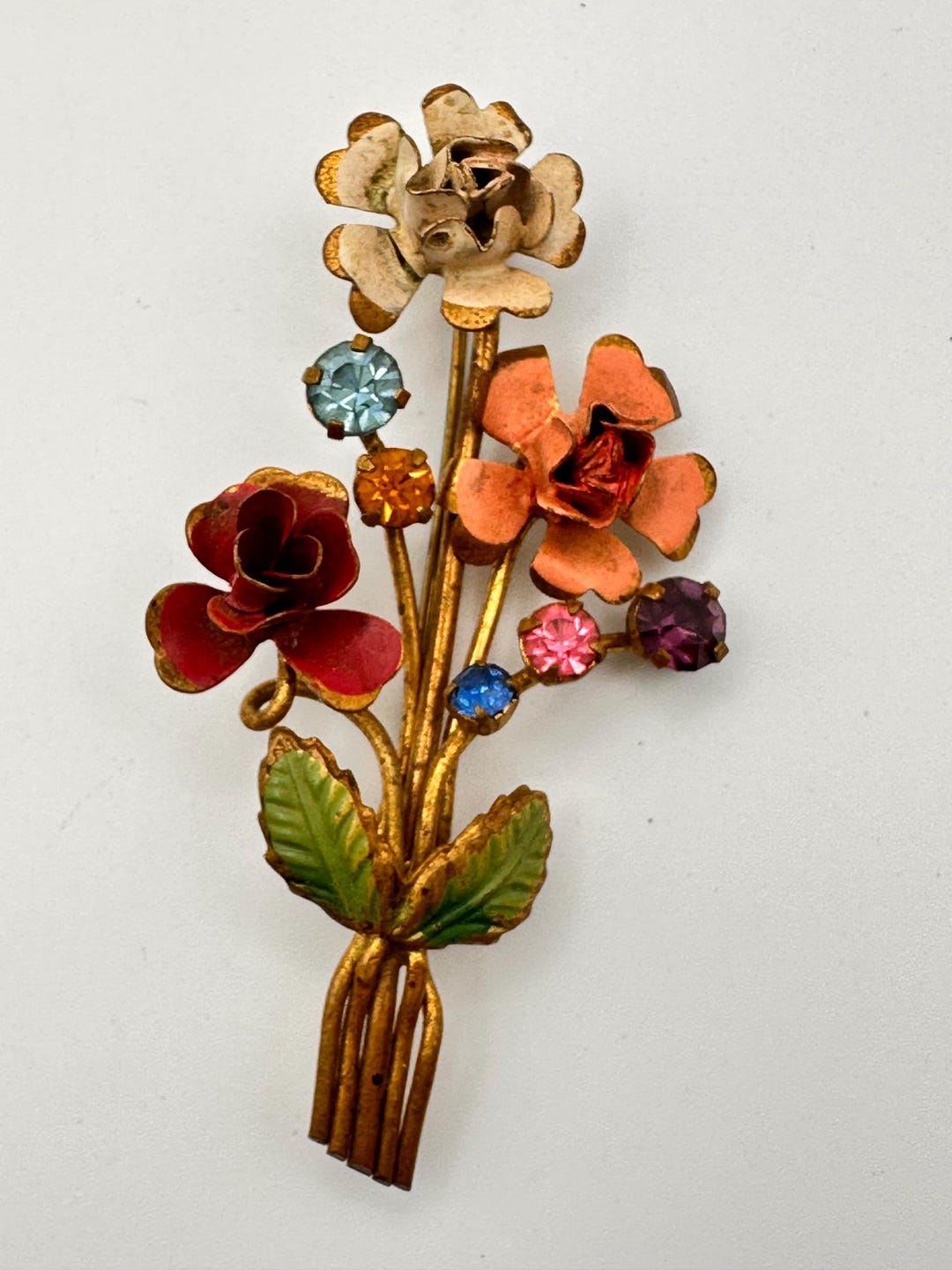 Vintage Made in Austria Enamel Flower Brooch – Hand-painted Floral ...