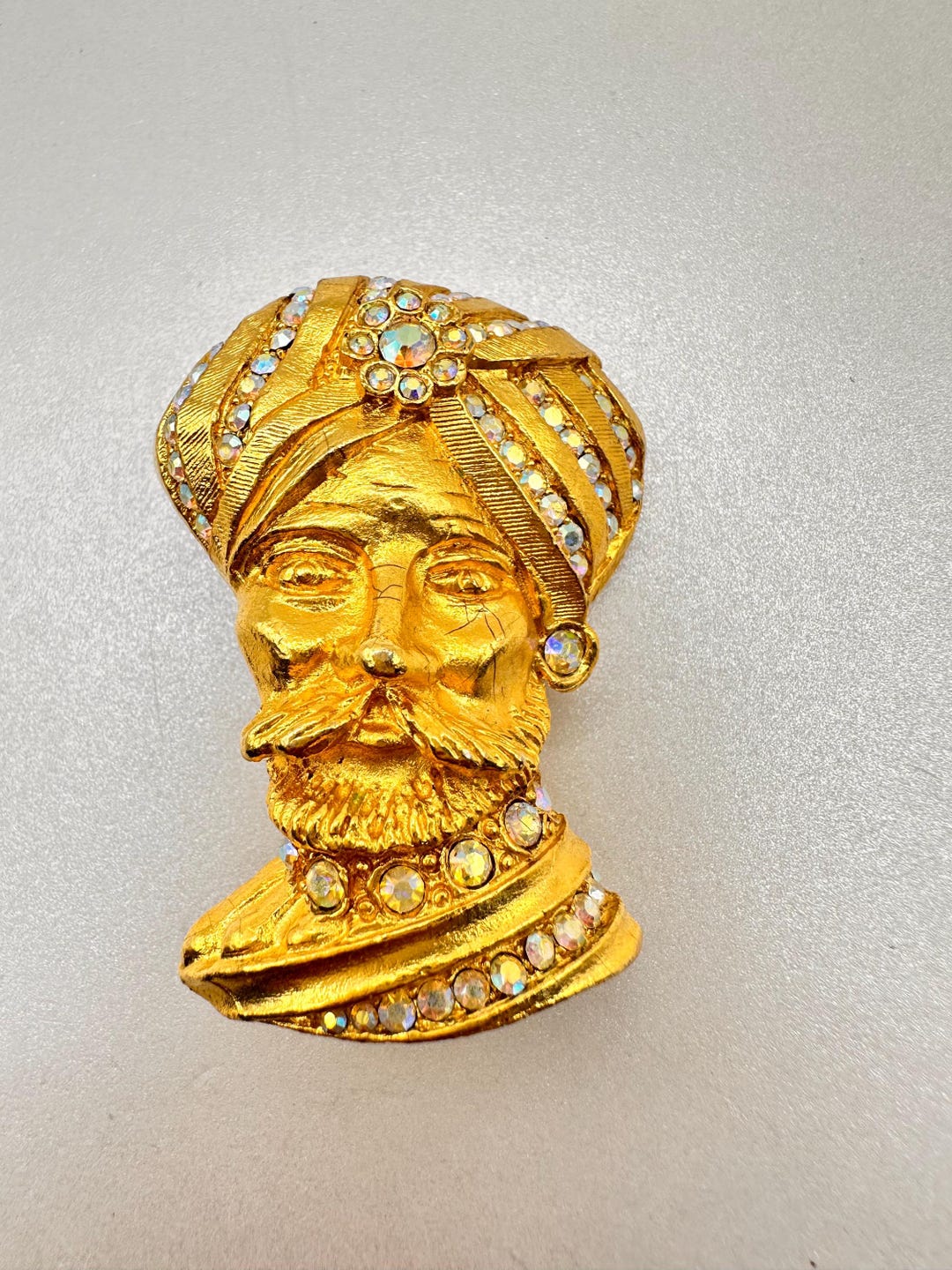 Vintage HAR Rhinestone Sultan Brooch | Gold Turban Maharaja Head ...