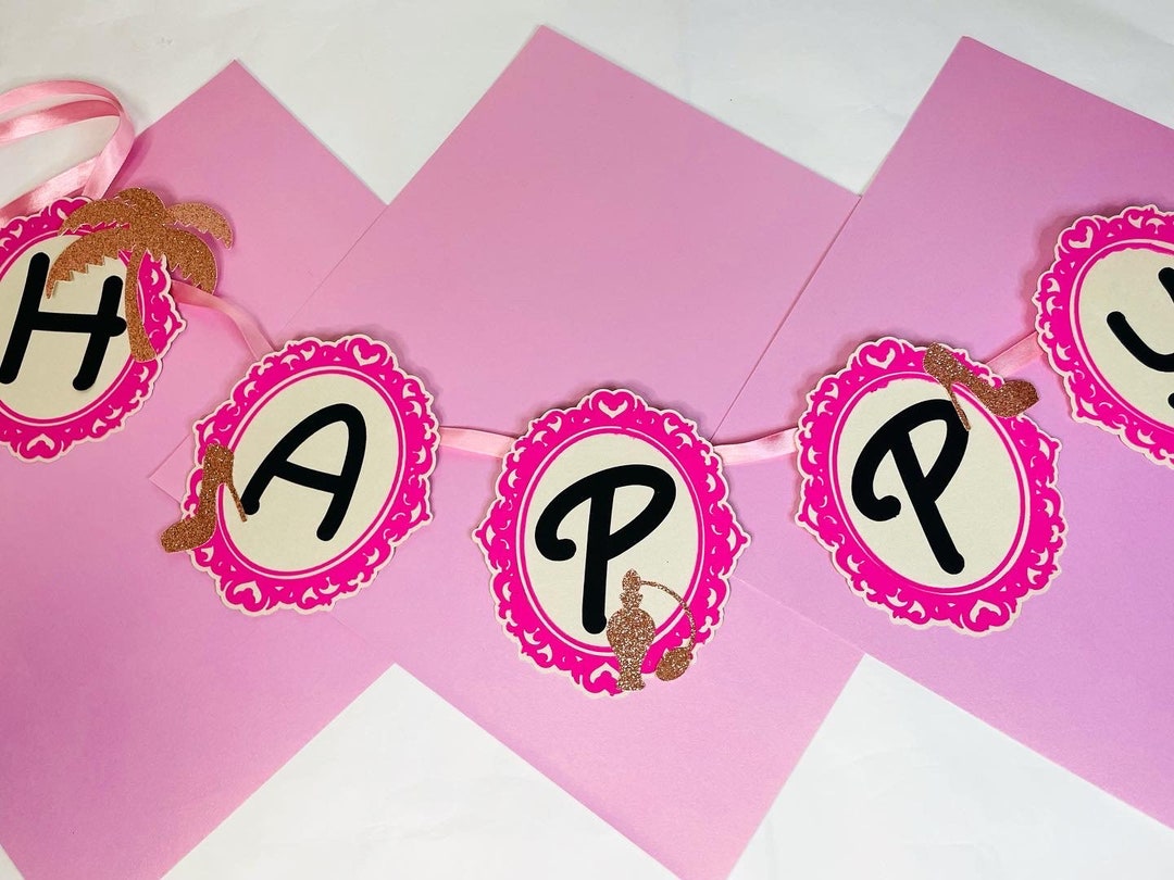 Pink Glitter And,beige Banner ,barbie Party, Bachelorette, Malibu, Room ...