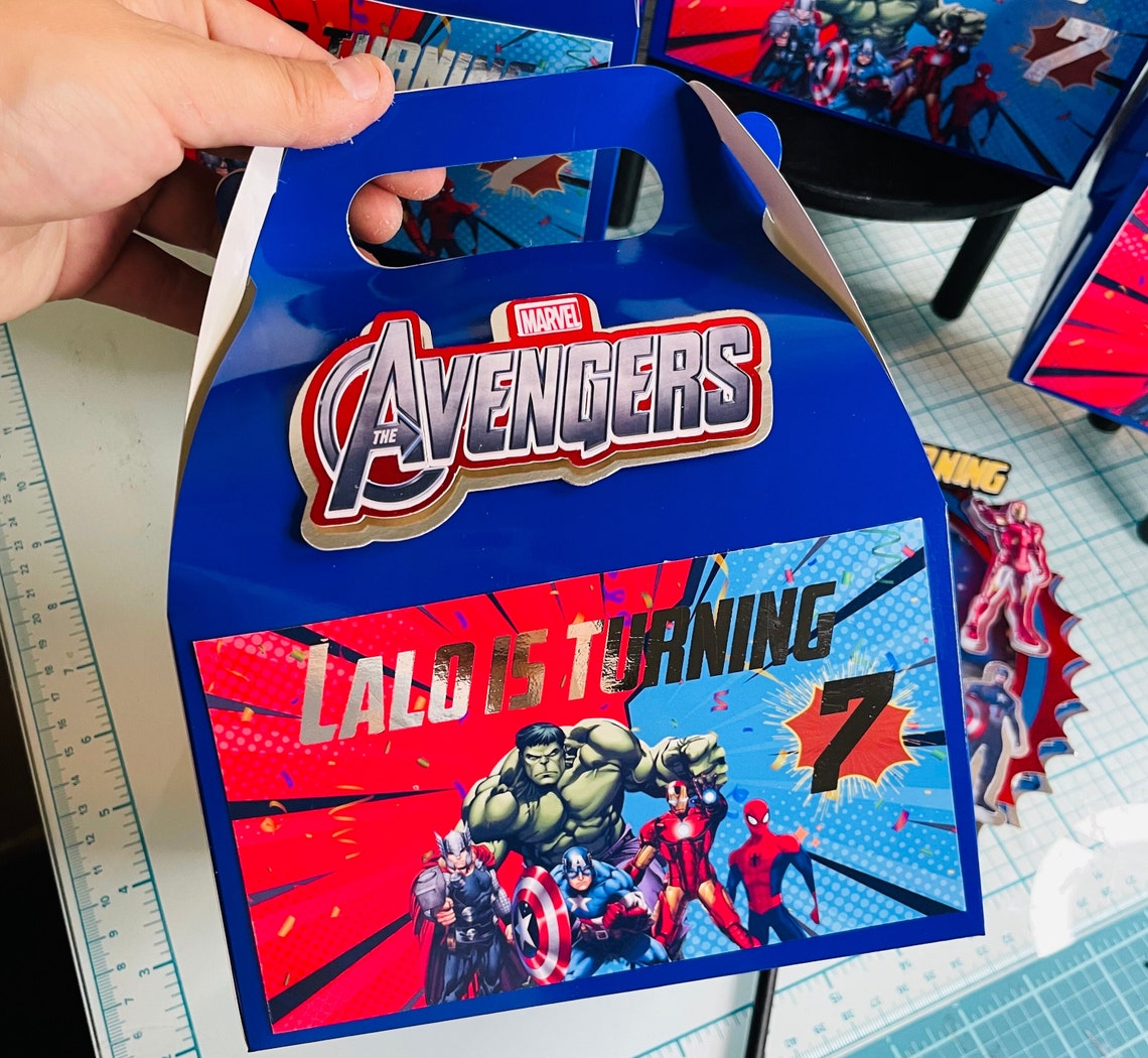 Avengers Marble Gable Boxes With Foil Affect, Treats Box, Party Favors ...