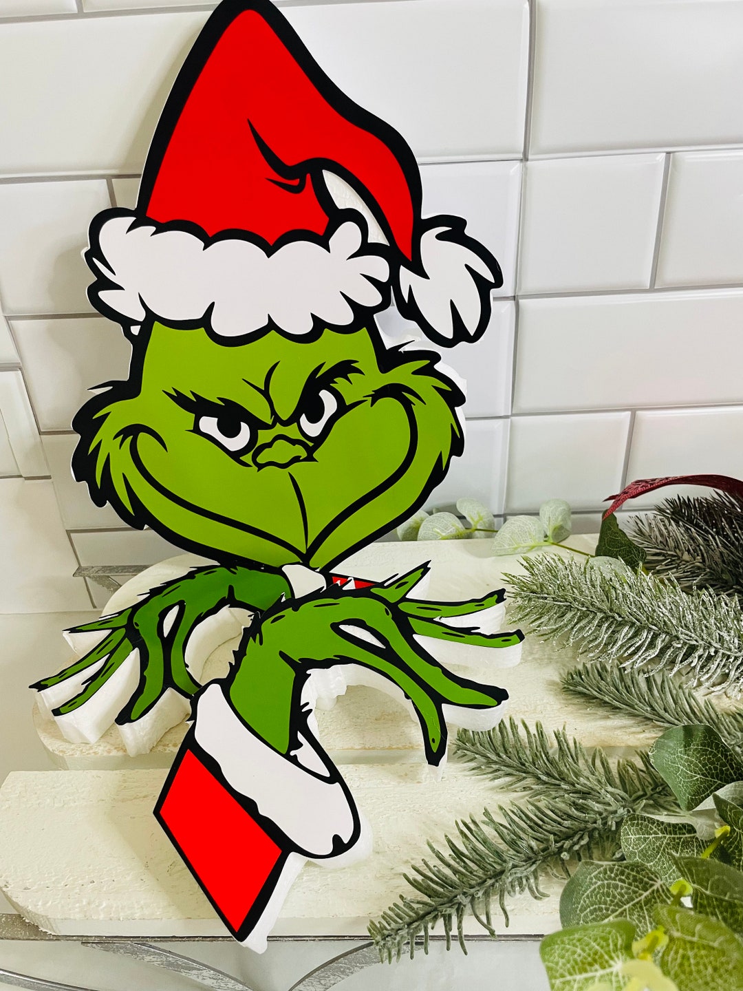 Grinch Head and Hands Prop Set: Christmas Tree & Wreath Decor - Etsy