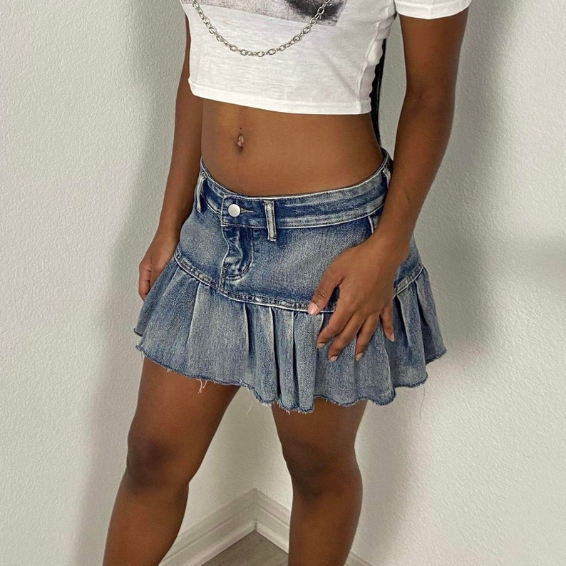 Denim Pleated Mini Skirt - Etsy