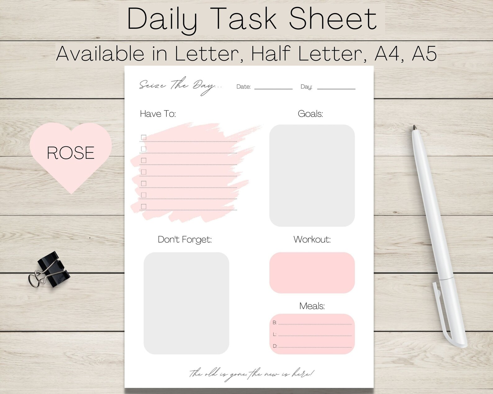 ROSE One Page Daily Printable Task Sheet Digital Daily Task - Etsy
