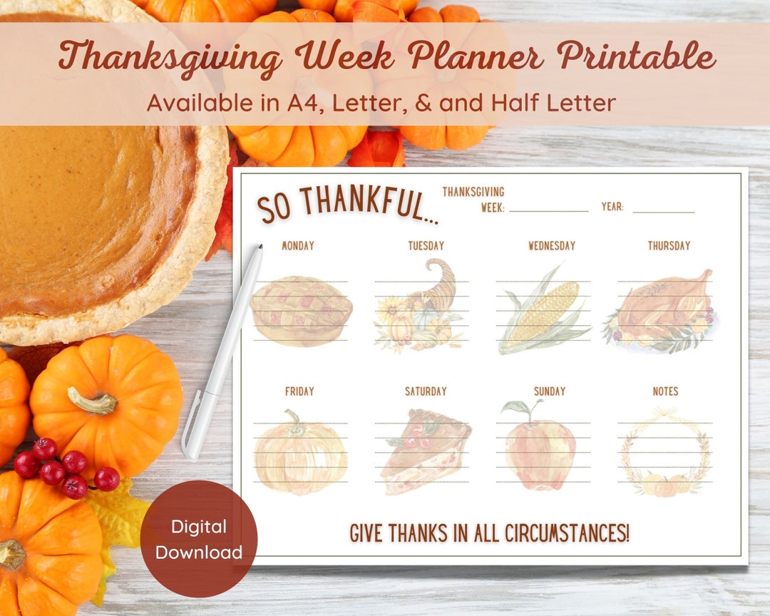 Week of Thanksgiving One Page Printable Planner - Etsy
