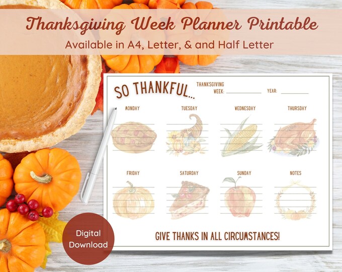 Week of Thanksgiving One Page Printable Planner - Etsy