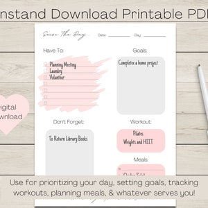 ROSE One Page Daily Printable Task Sheet Digital Daily Task - Etsy