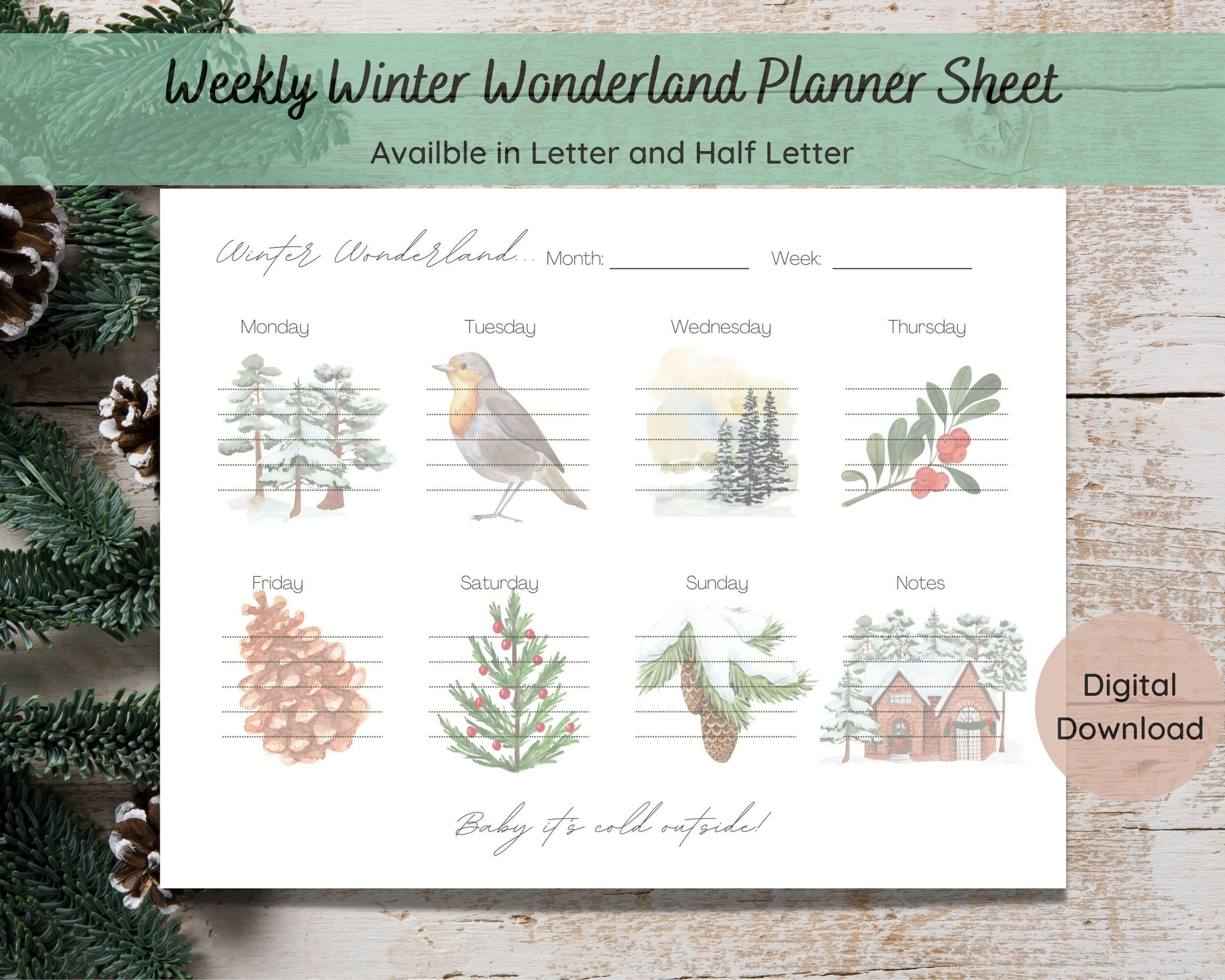 CHRISTMAS Weekly Planner Sheet WINTER at A Glance Christmas - Etsy