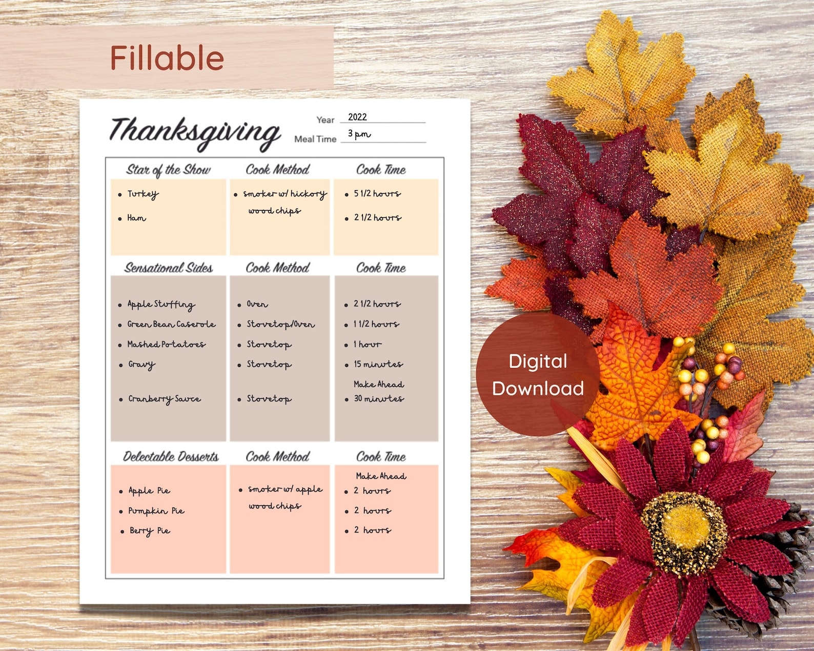 Thanksgiving Menu Planner One Page Printable - Etsy