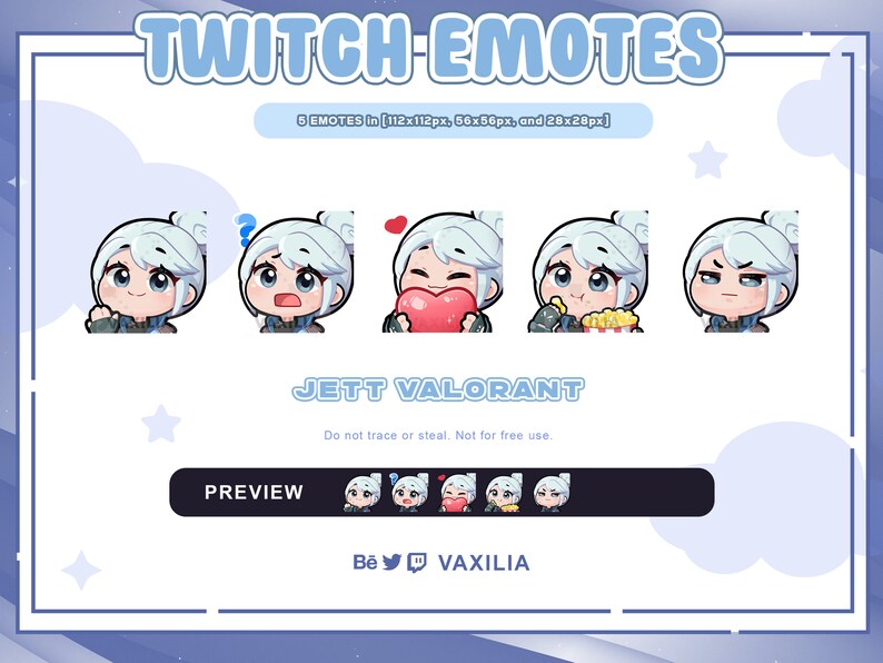 Jett VALORANT Emote Set for Twitch/discord // Twitch Emotes ...